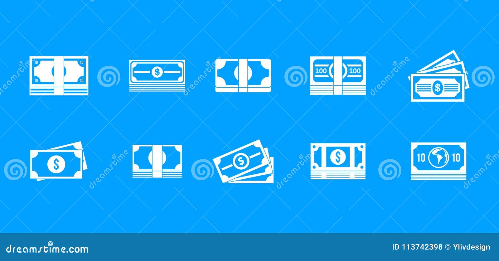 Dollar Icon Blue Set Vector Stock Vector - Illustration of account ...
