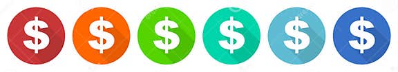 Dollar Icon Set, Flat Design Vector Illustration in 6 Colors Options ...
