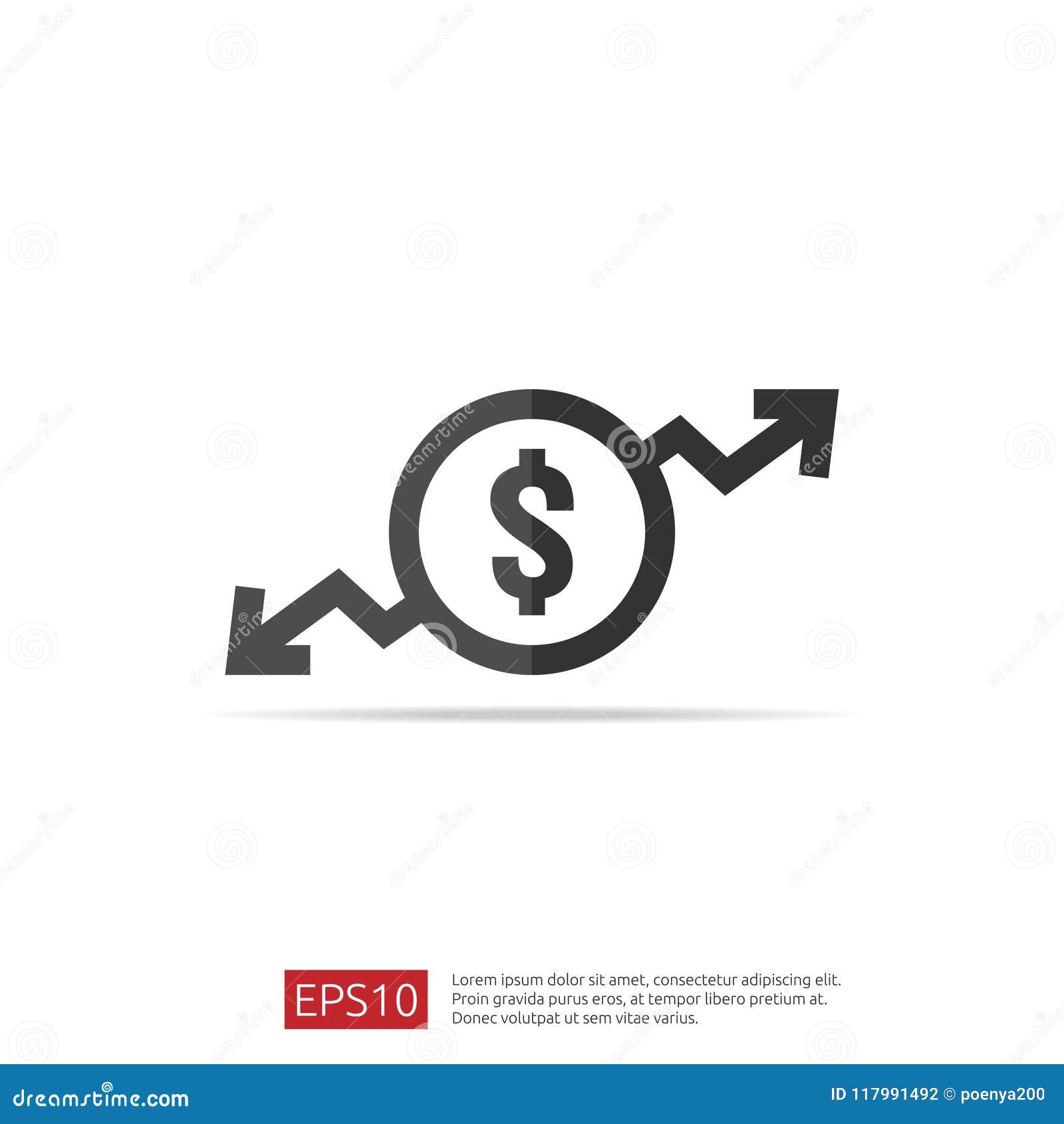 Dollar Increase Decrease Icon. Money Symbol with Arrow Stretching Rising Up and Drop Fall Down ...
