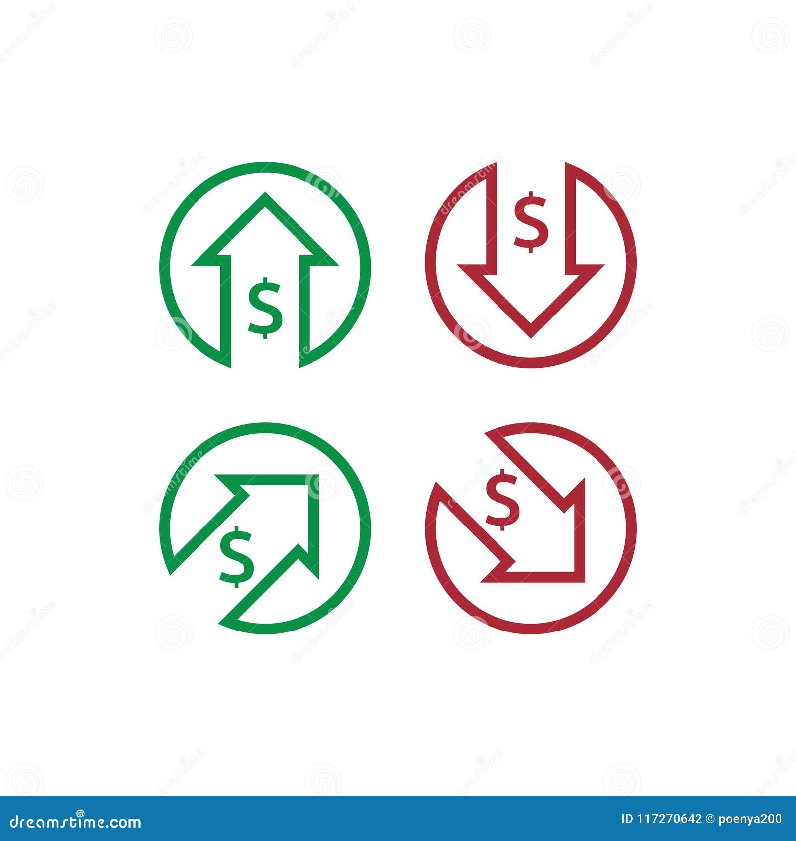 Dollar Increase Decrease Icon. Money Symbol With Arrow Stretching Rising Up And Drop Fall Down ...