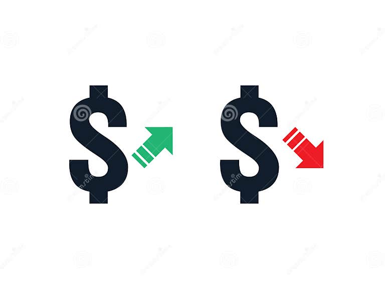 Dollar Increase Decrease Icon. Money Symbol with Arrow Stretching Rising Up and Drop Fall Down ...