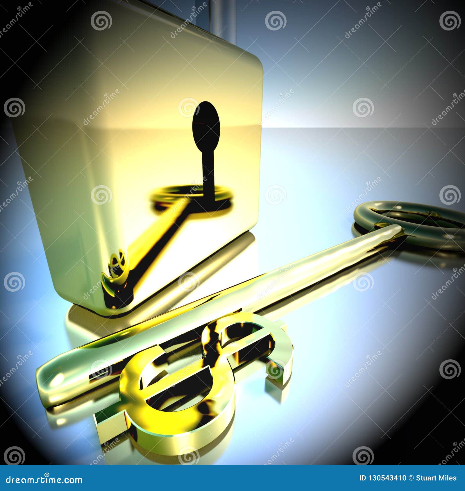 Dollar Key with Padlock Showing Banking Savings 3d Rendering Stock ...