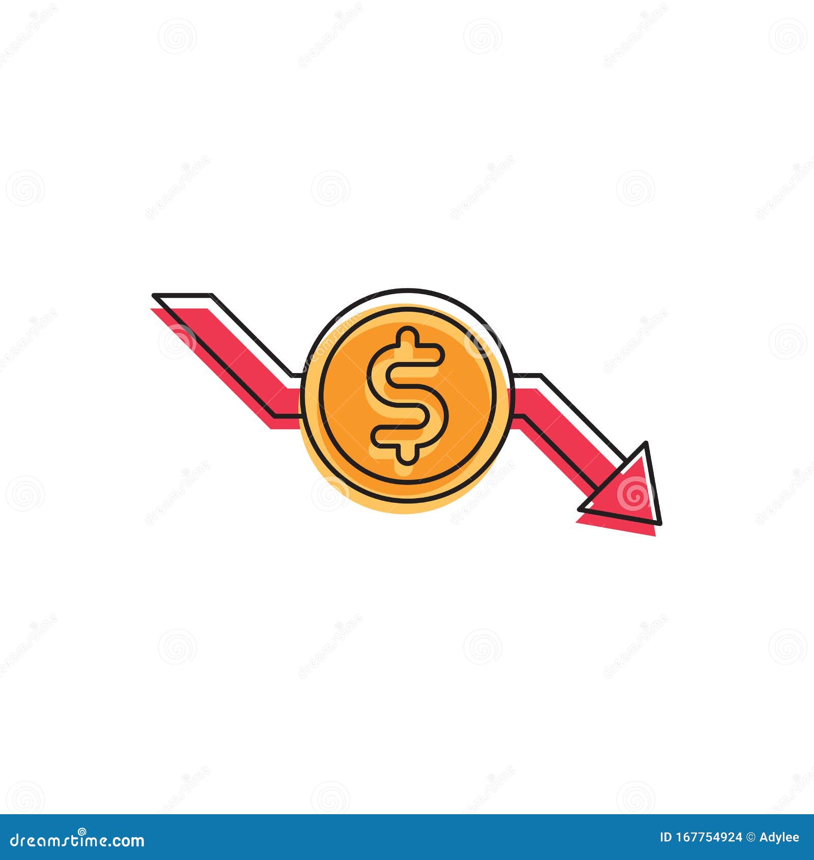 Dollar Loss Graph Vector Icon Symbol Isolated On White Background ...