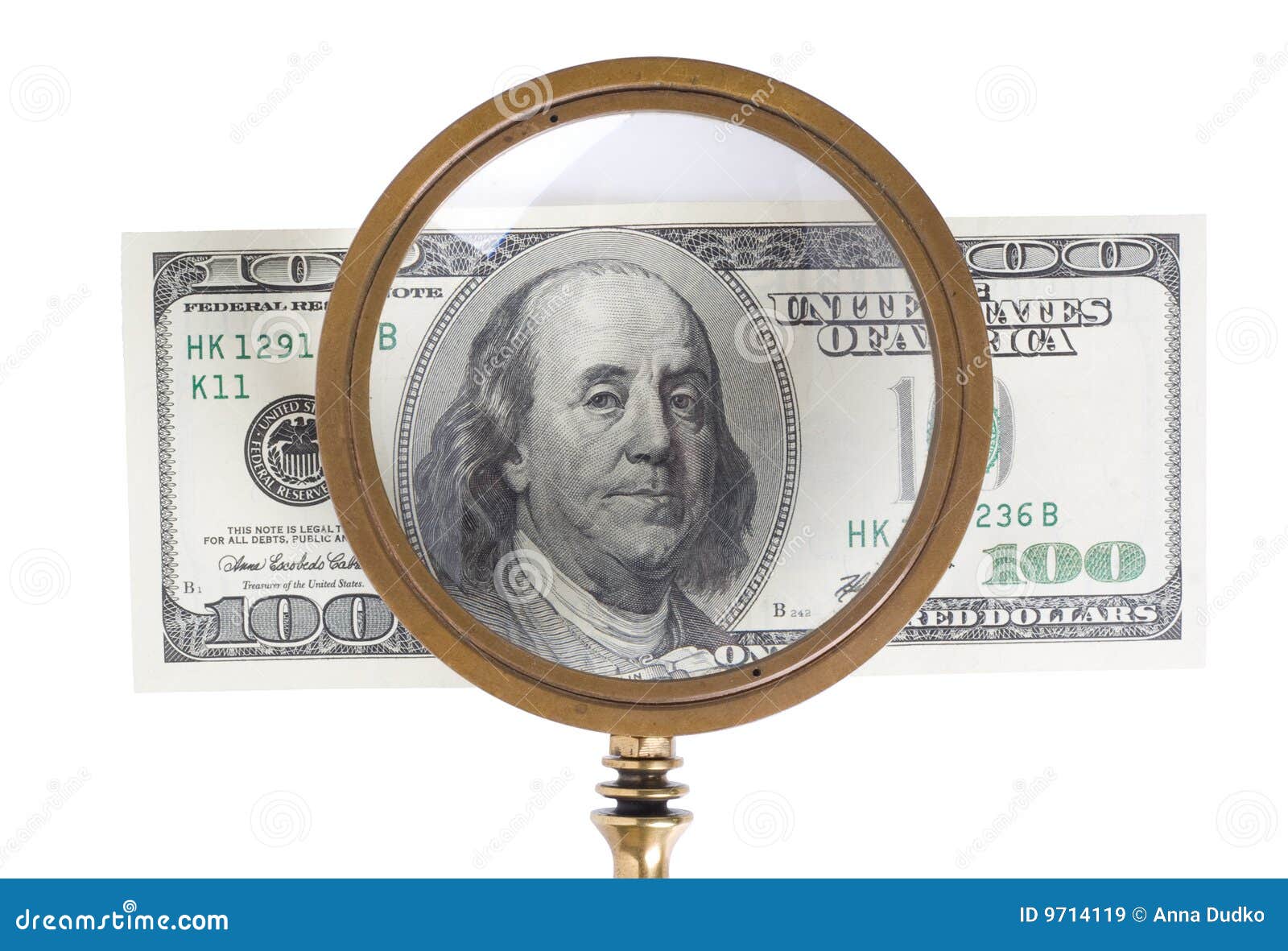 Dollar and magnifying lens stock image. Image of paper - 9714119