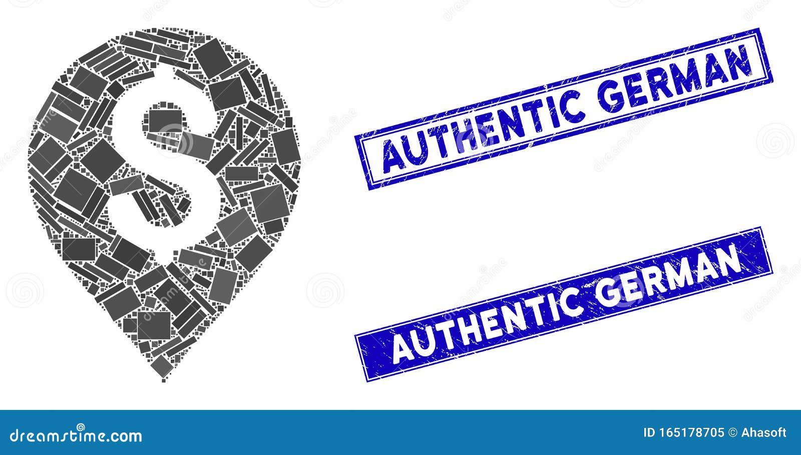 Dollar Map Marker Mosaic and Scratched Rectangle Authentic German ...