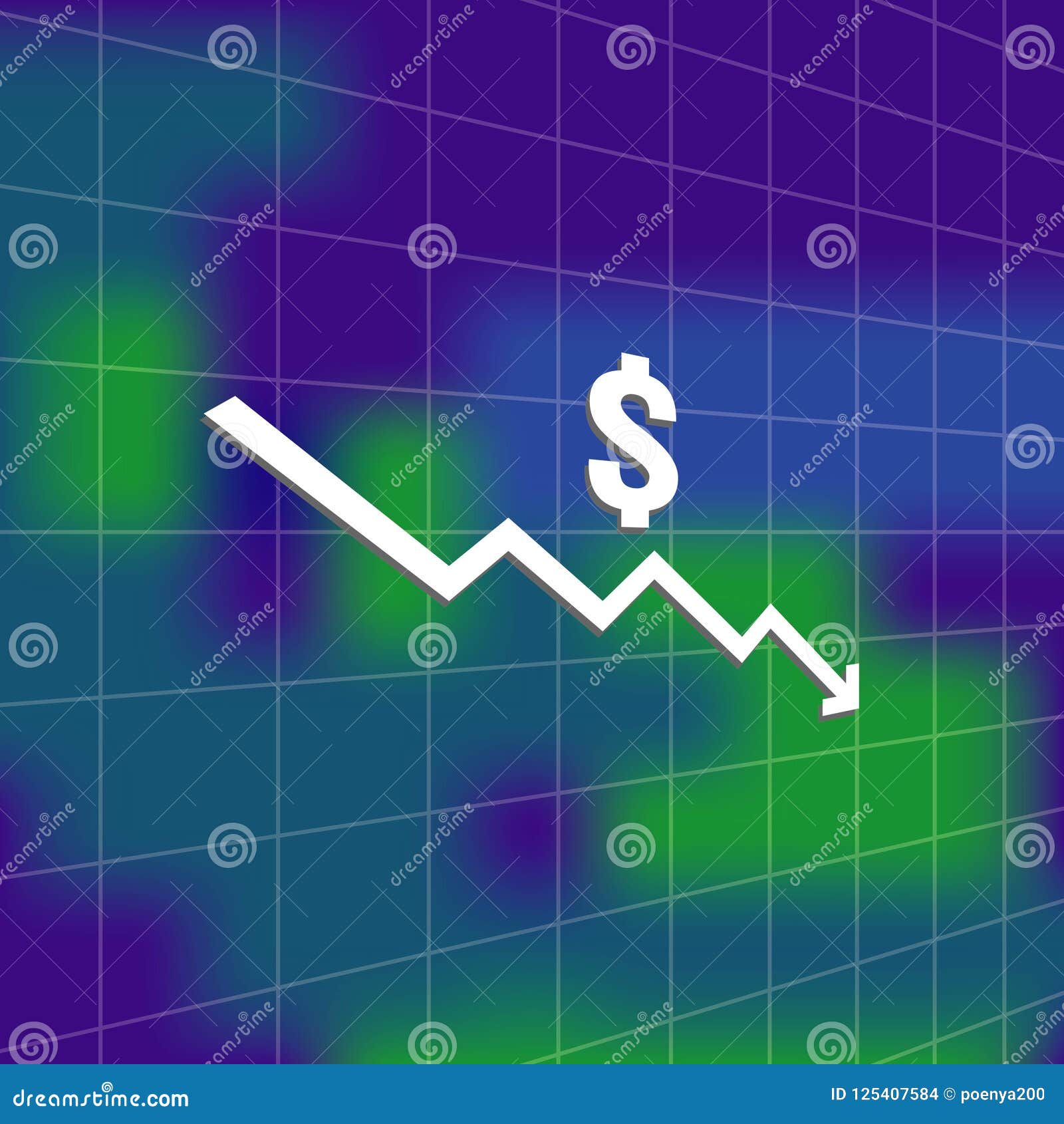Dollar Money Fall Down Icon Symbol with Blur Background. Arrow Decrease ...