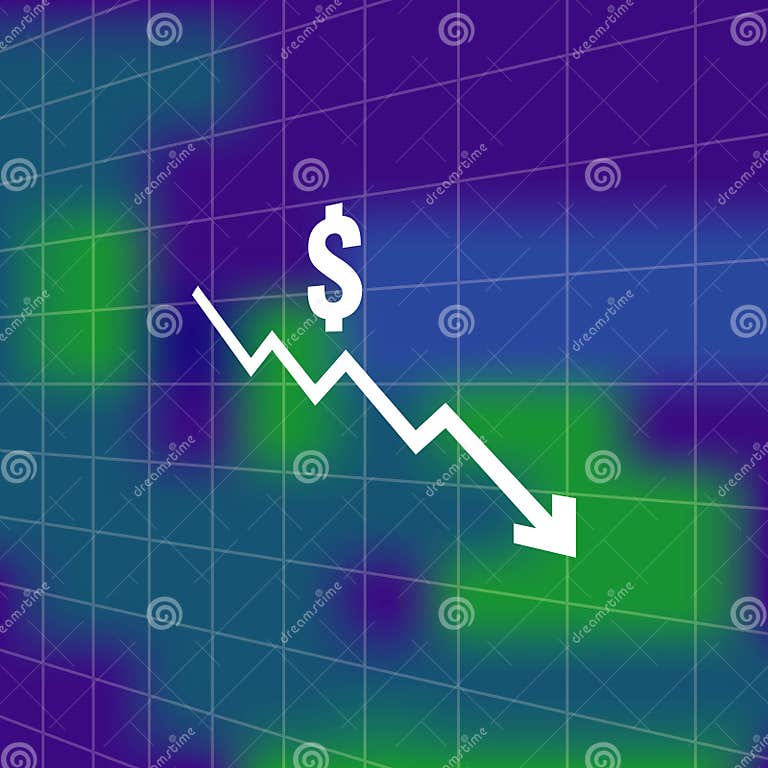 Dollar Money Fall Down Icon Symbol with Blur Background. Arrow Decrease Economy Stretching ...