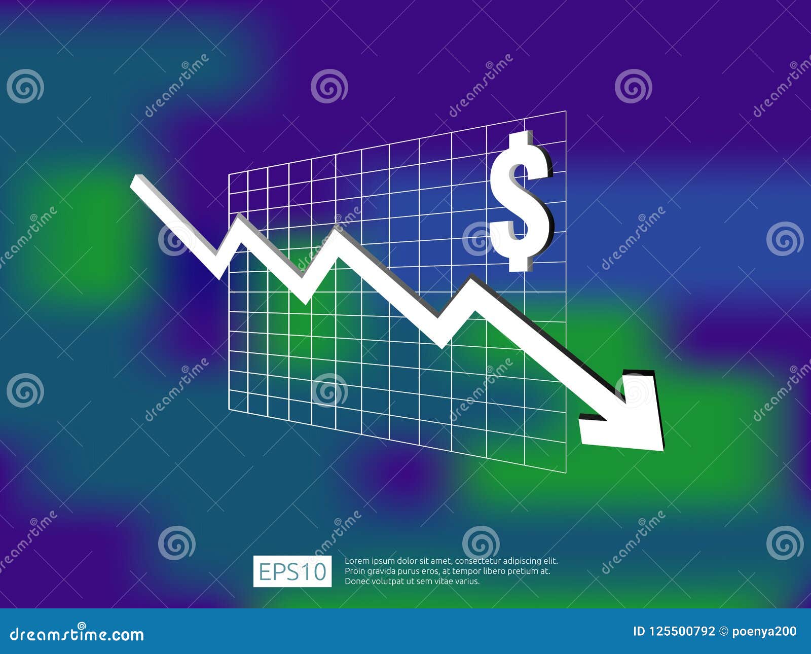 Dollar Money Fall Down Symbol with Blur Background. Arrow Decrease Economy Stretching Rising ...