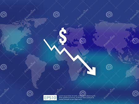 Dollar Money Fall Down Symbol with World Map and Blur Background. Arrow ...