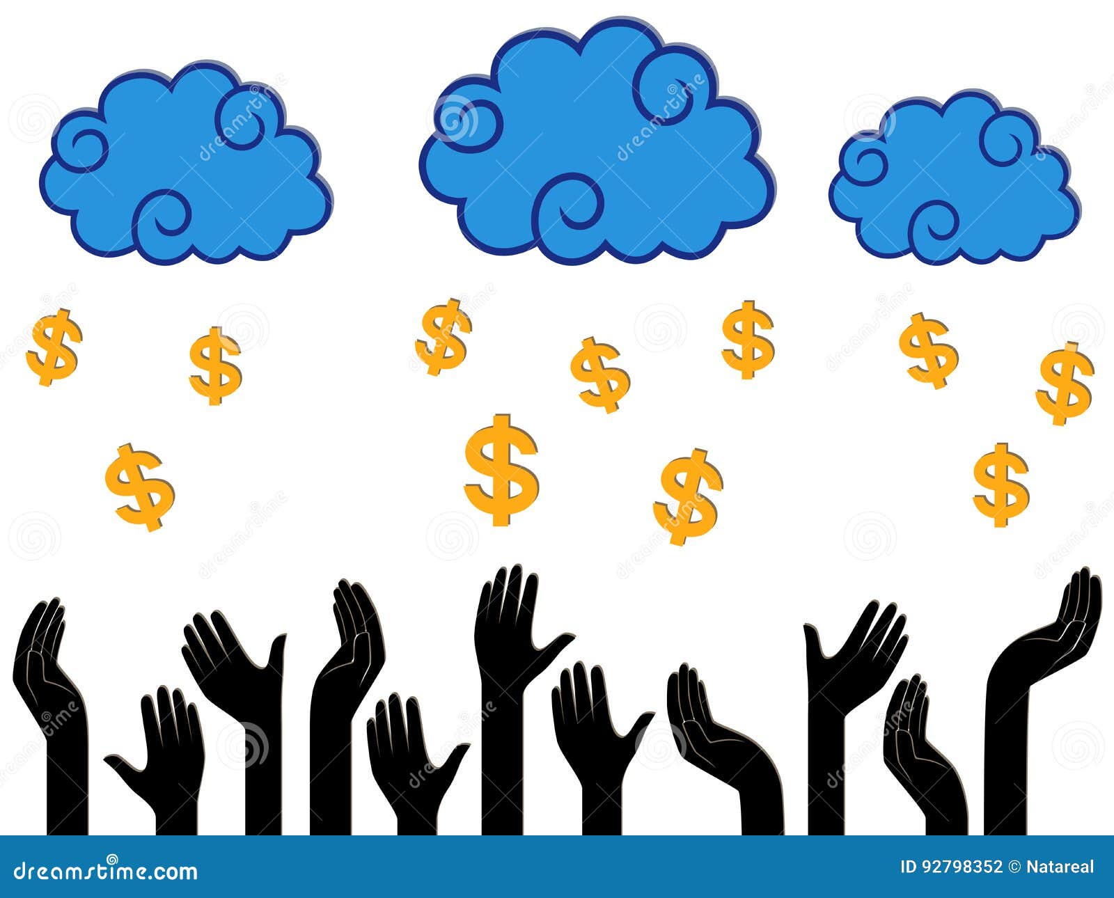 Dollar Money Falling from the Clouds in the Human Hands Stock Vector ...