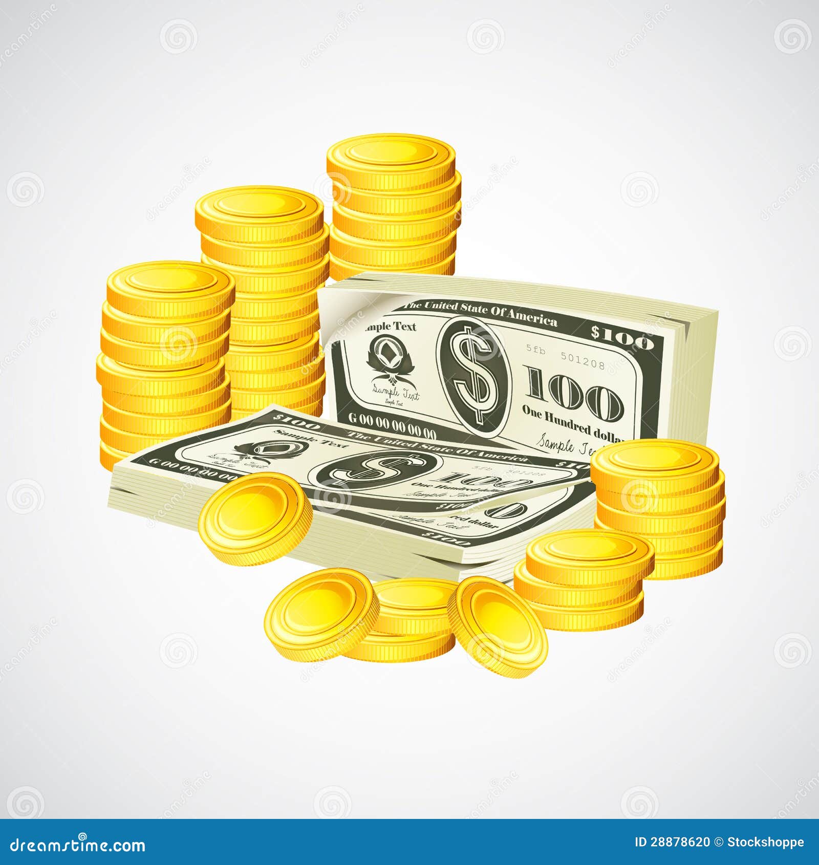 Dollar note and coin stock vector. Illustration of note - 28878620