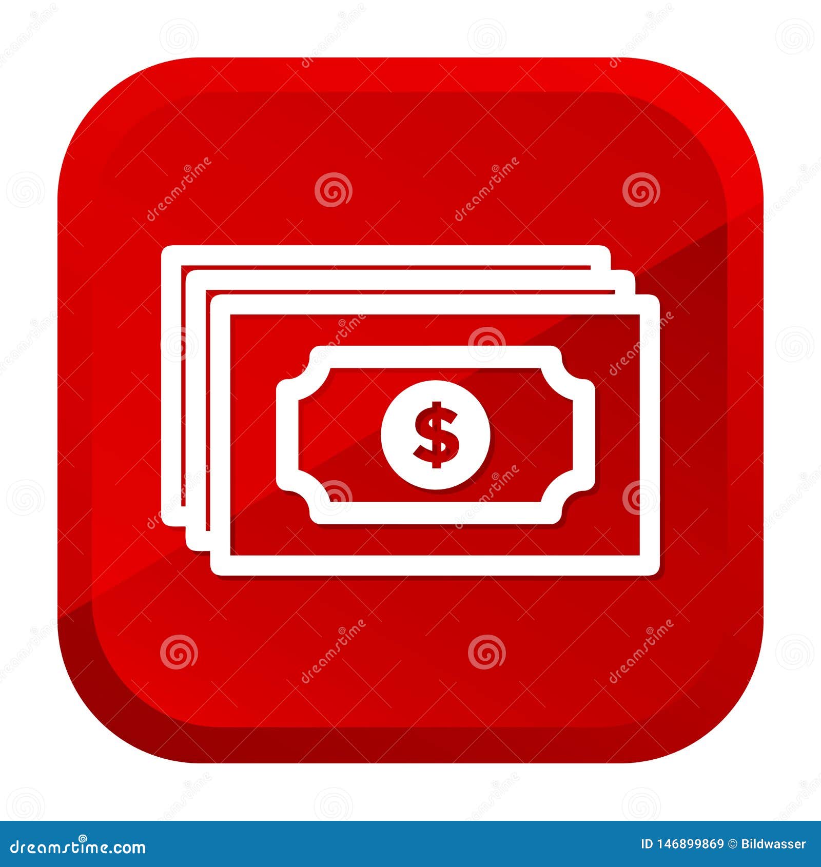 Dollar Note Money Bank Icon. Red Button Stock Vector - Illustration of ...