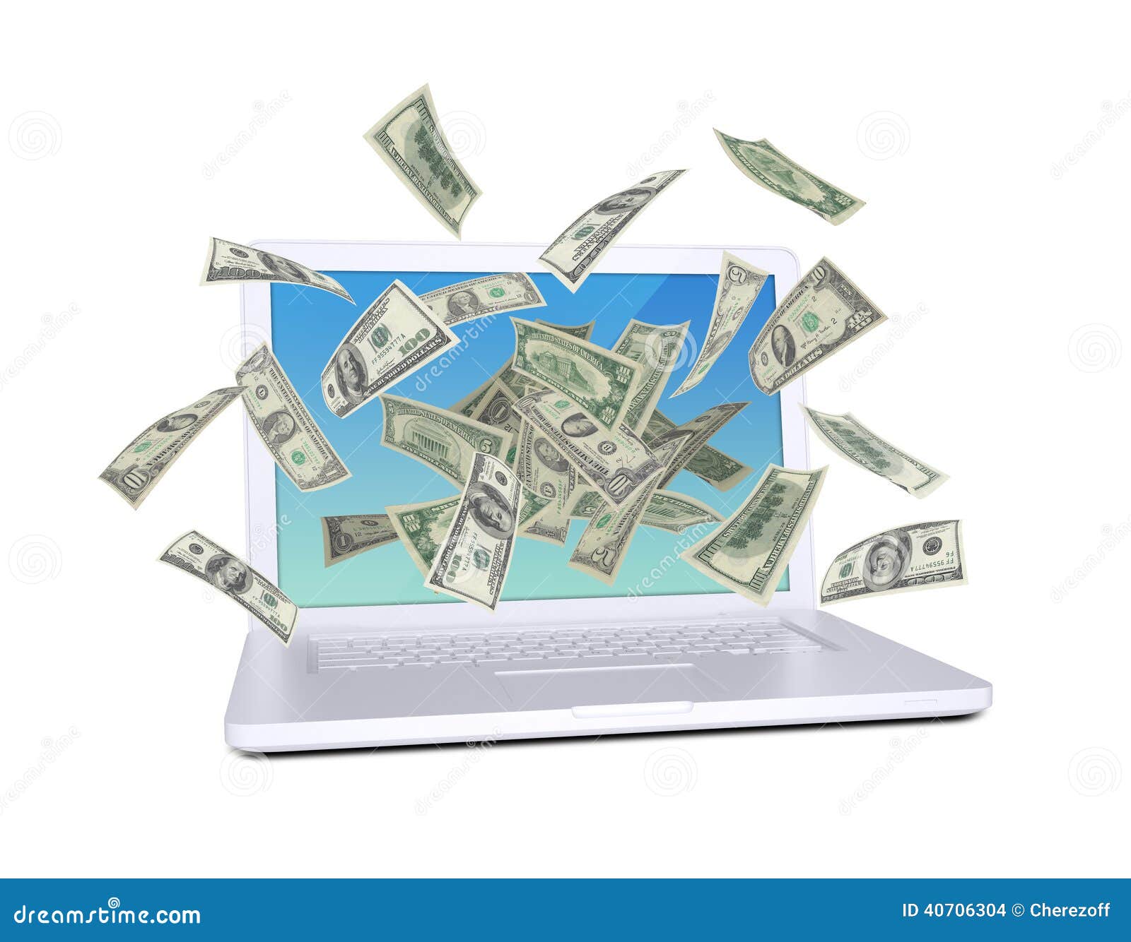 Dollar Notes Flying Around the Laptop Stock Photo - Image of display ...