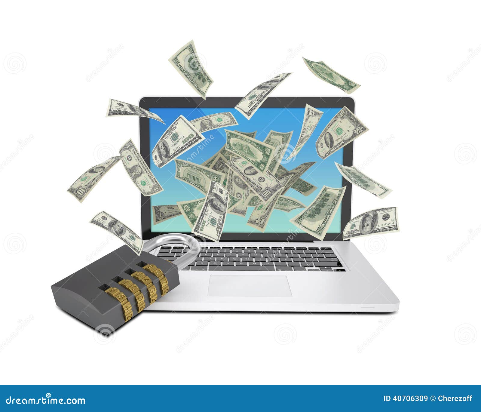 Dollar Notes Flying Around the Laptop Stock Image - Image of money ...