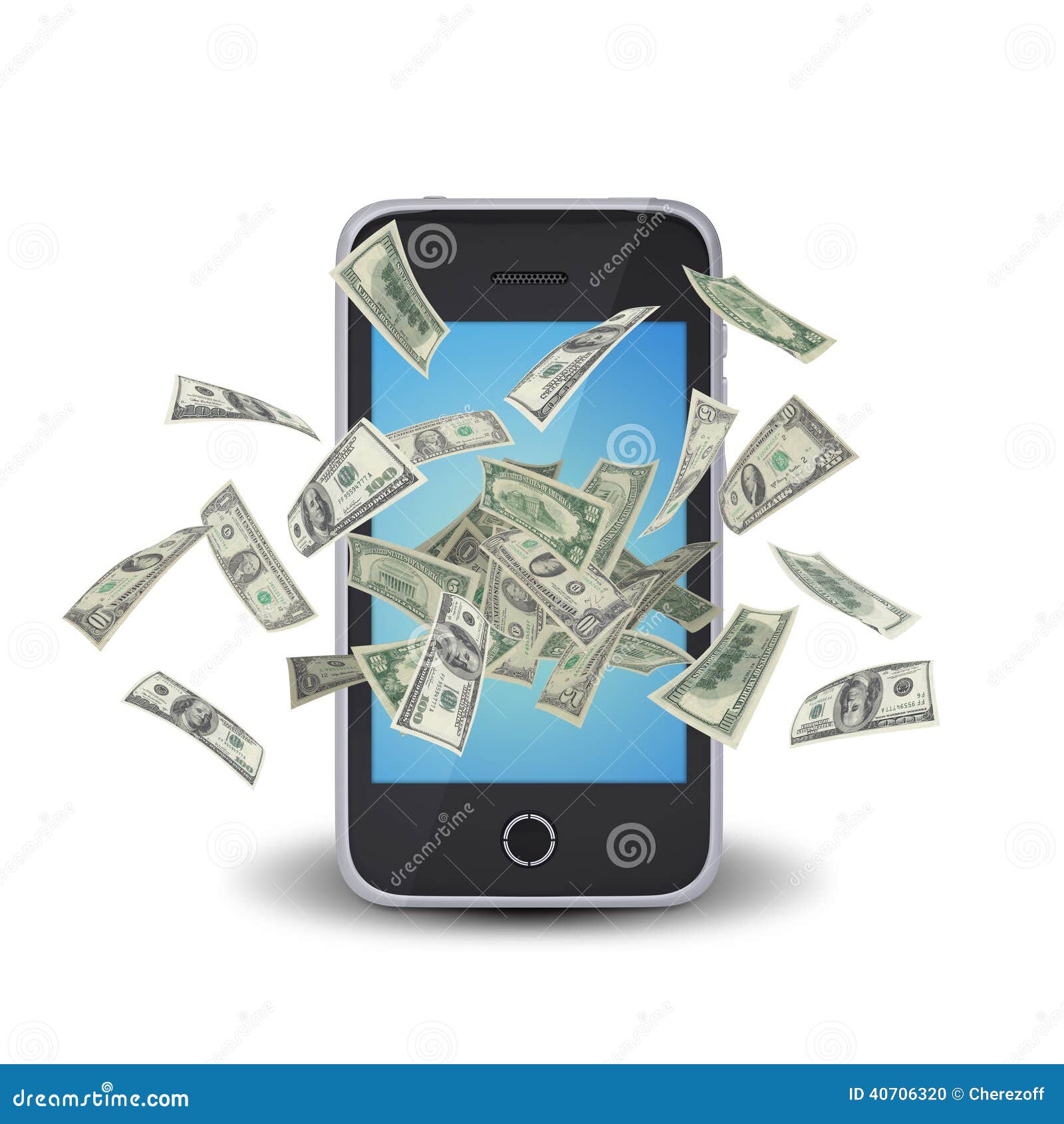 Dollar Notes Flying Around the Smart Phone Stock Illustration ...