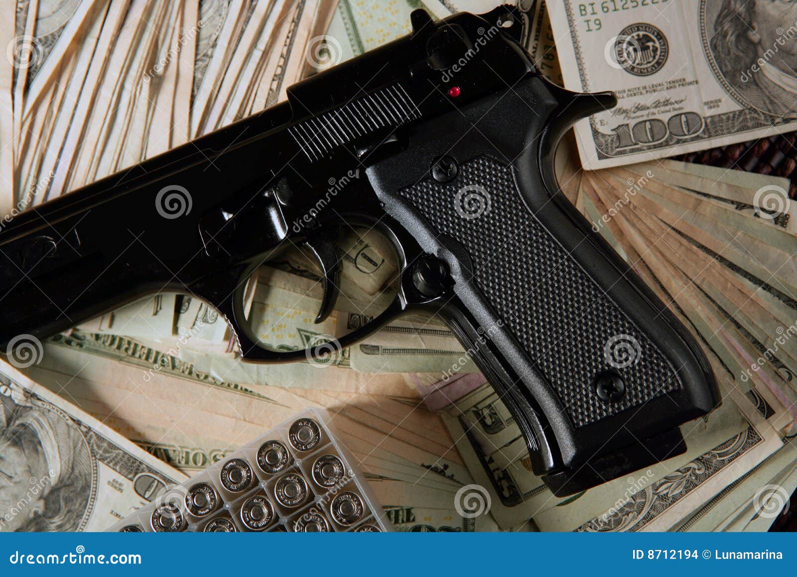 Dollar Notes and Gun, Black Pistol Stock Photo - Image of concept ...