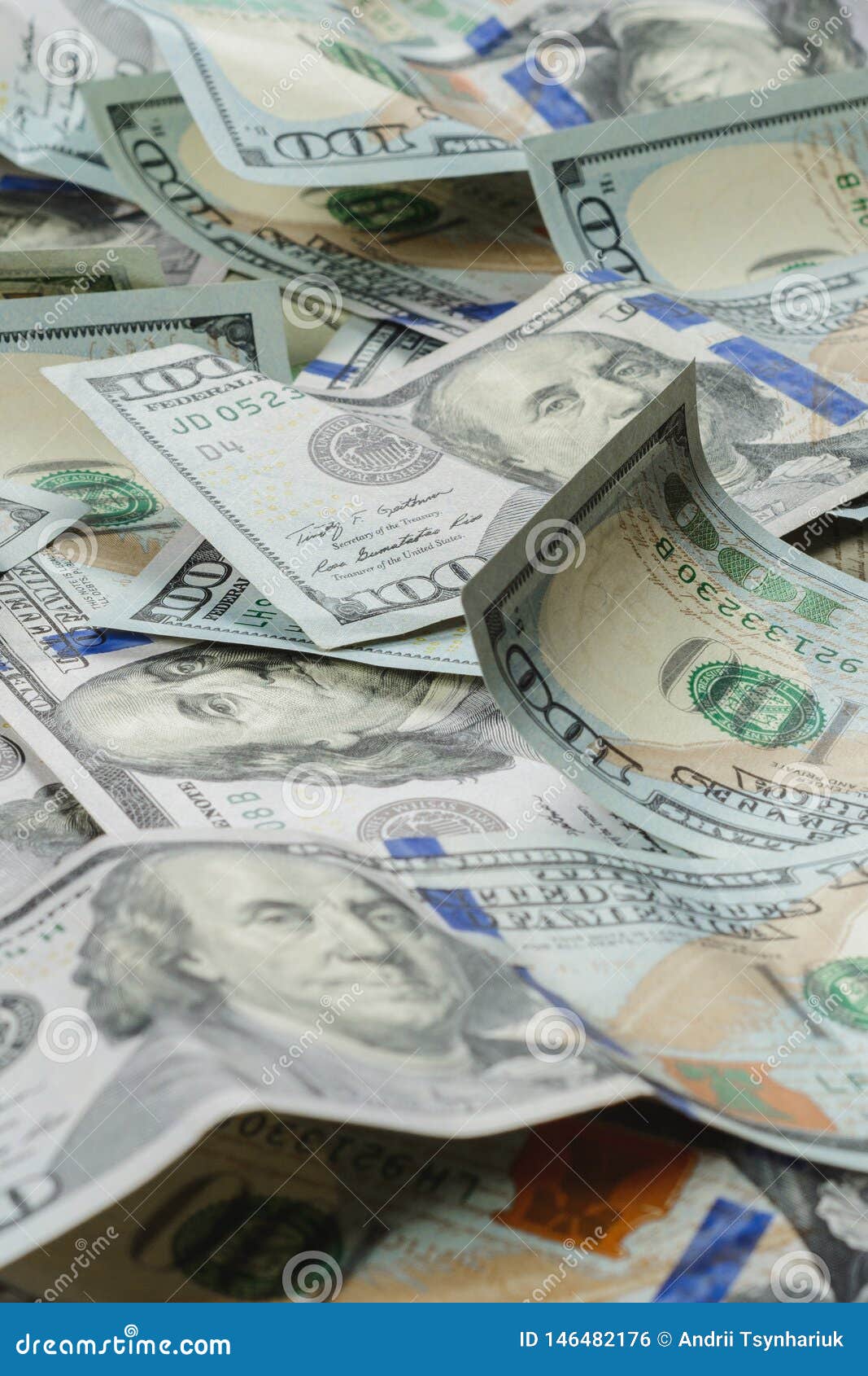 Dollar Notes are Lined Up on a Table Close-up, a Texture of Dollar Bill ...