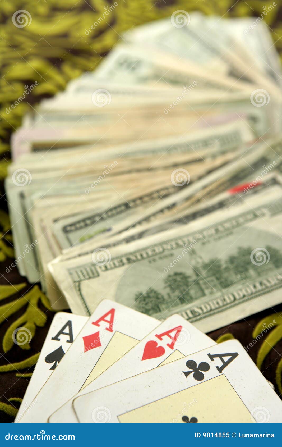 Dollar Notes and Poker Cards, Gambler Tools Stock Image - Image of club ...