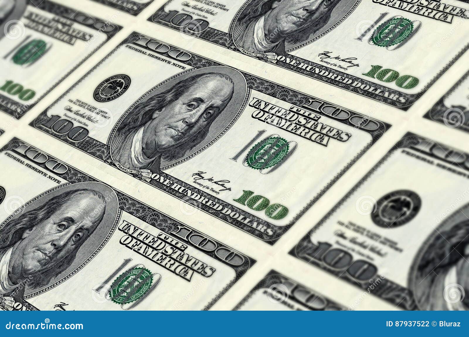 100 Dollar Notes Printed on Sheet Stock Photo - Image of bank, debit ...