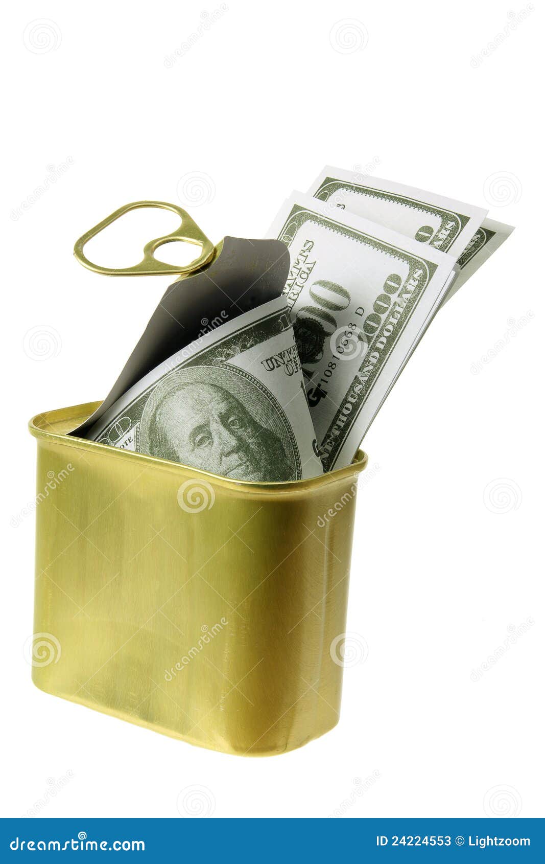 Dollar Notes in Tin Can stock image. Image of banknotes - 24224553