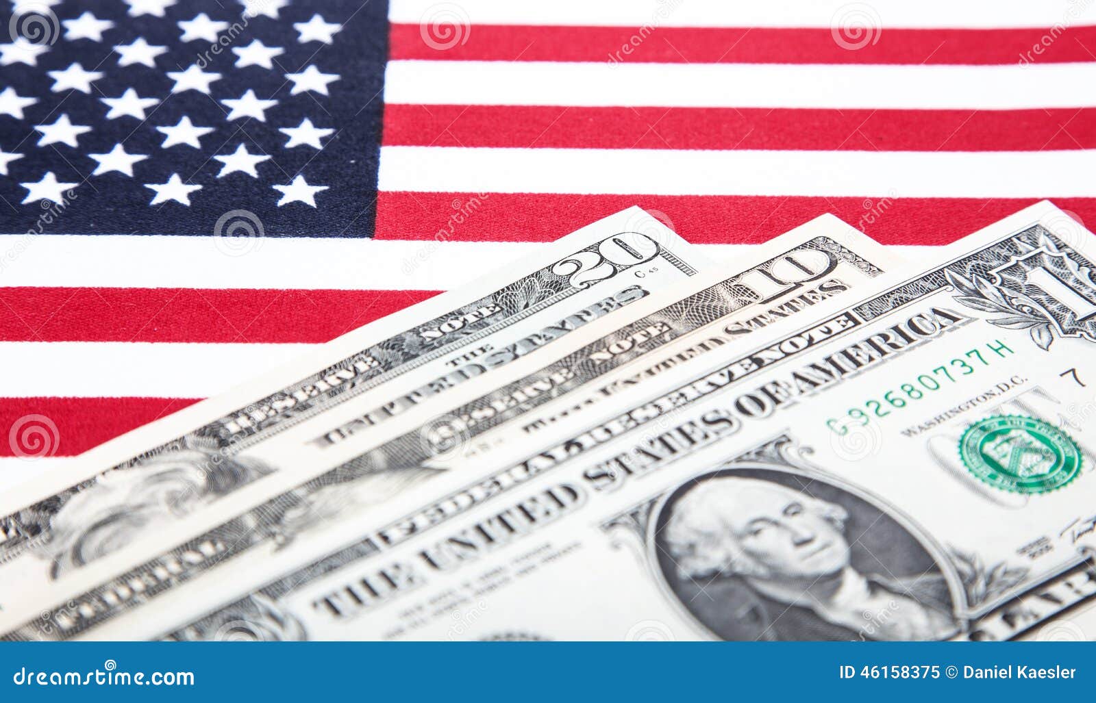 Dollar notes on US flag stock image. Image of currency - 46158375