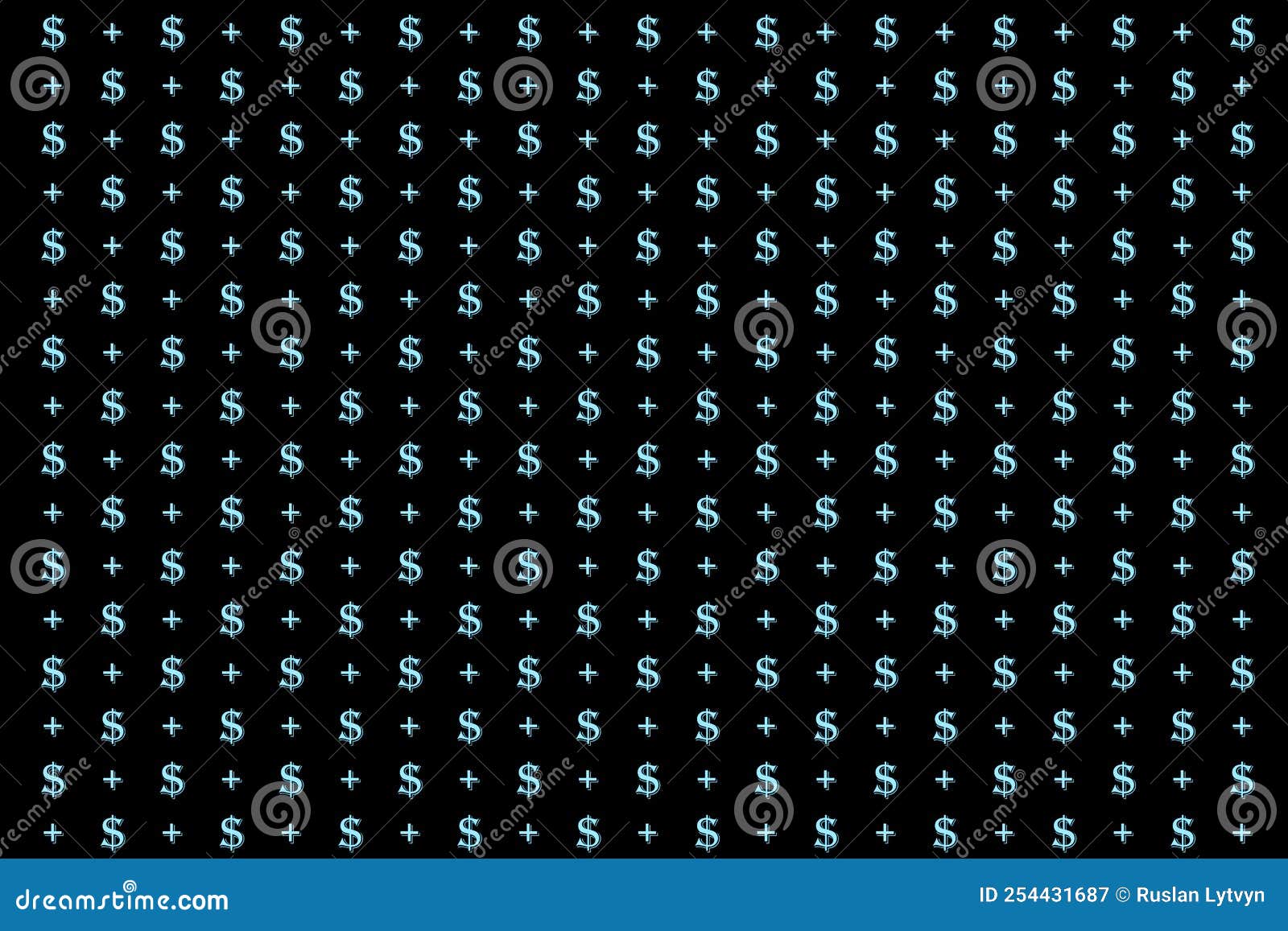 Dollar and Plus Sign Pattern on Black Background Stock Illustration ...