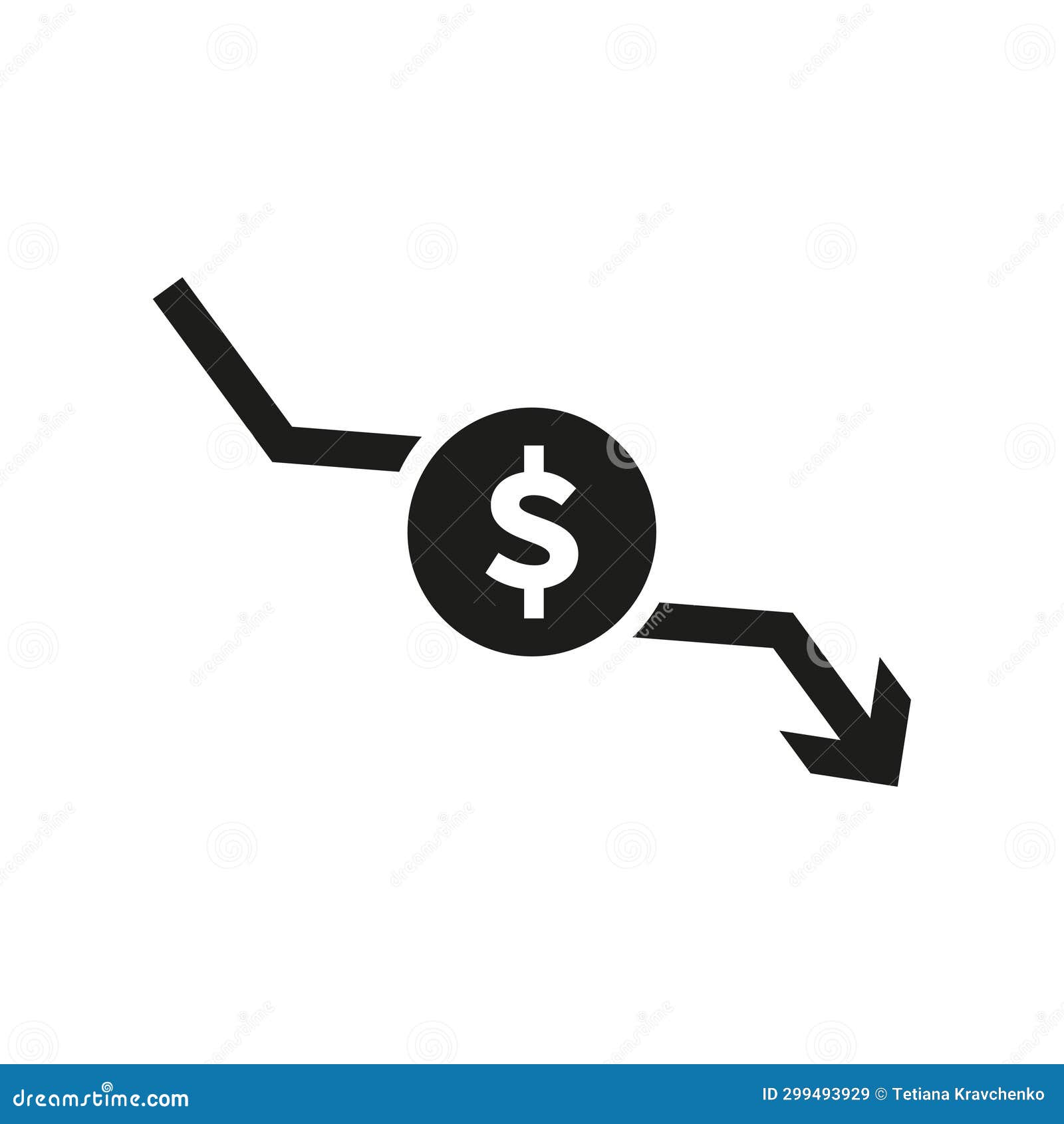 Dollar Rate Decrease Icon. Money Symbol with Down Arrow. Vector Illustration. EPS 10 Stock ...