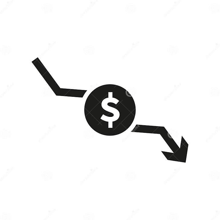 Dollar Rate Decrease Icon. Money Symbol with Down Arrow. Vector Illustration. EPS 10 Stock ...
