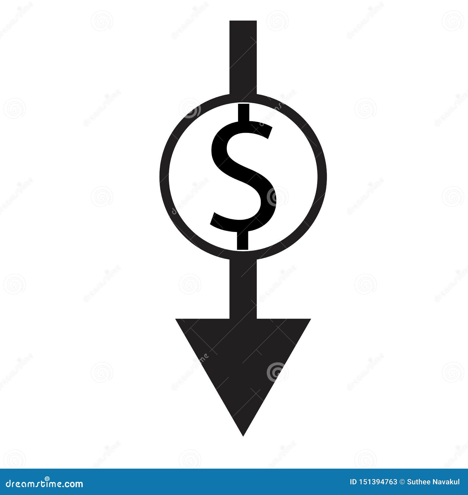 Dollar Rate Decrease Icon on White Background. Flat Style. Lower Cost Icon for Your Web Site ...