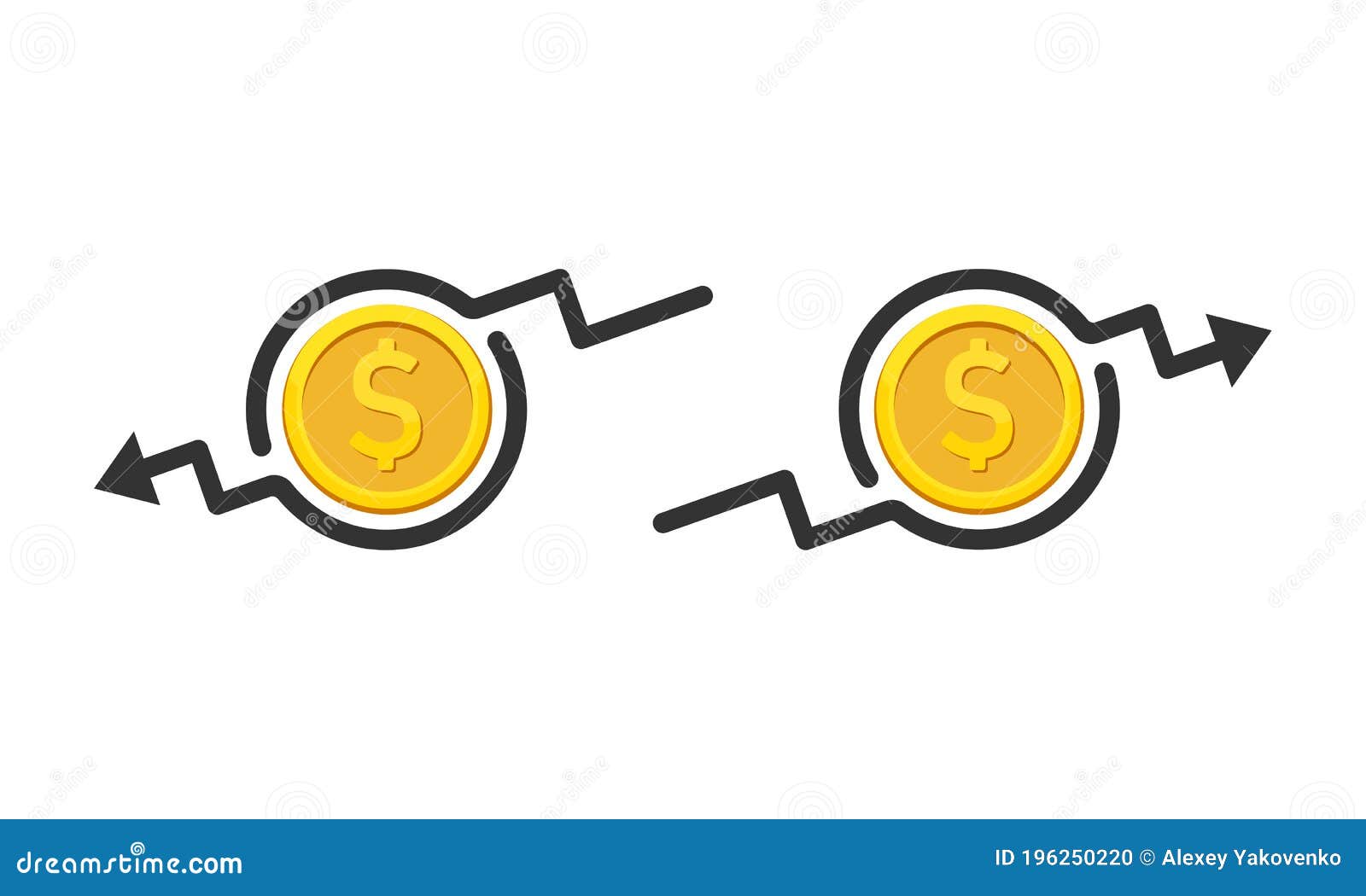 Dollar Rate Decrease And Increase. Coin Icon. Money Arrow Up And Down. Cost Reduction. Vector On ...
