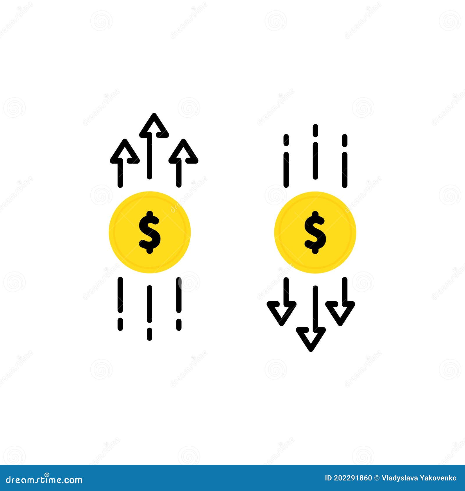 Dollar Rate Decrease or Increase Icon. Money Rate Icon. Money Increase. Money Decrease with ...