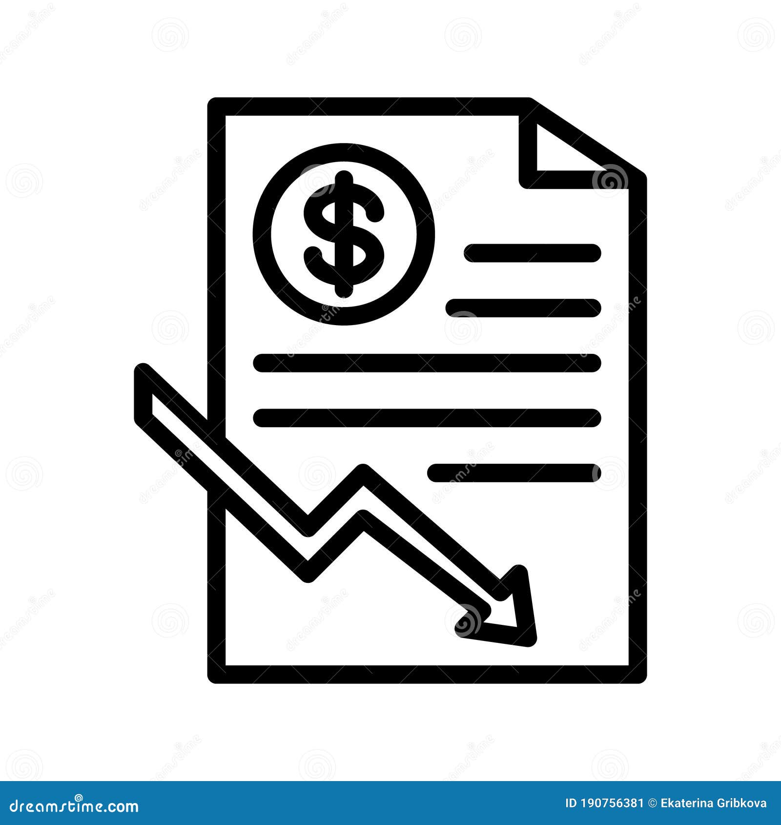 Dollar Rate Decrease Vector Line Icon. Money Symbol with Down Arrow Stock Vector - Illustration ...