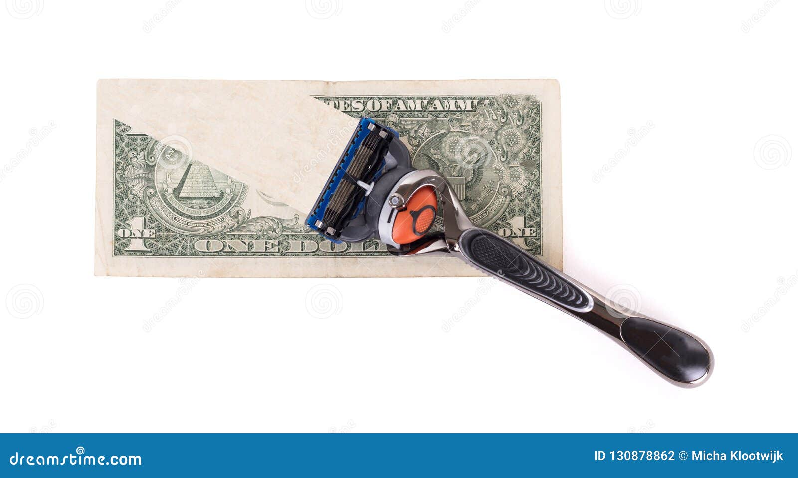 Dollar with a razor blade stock photo. Image of style - 130878862