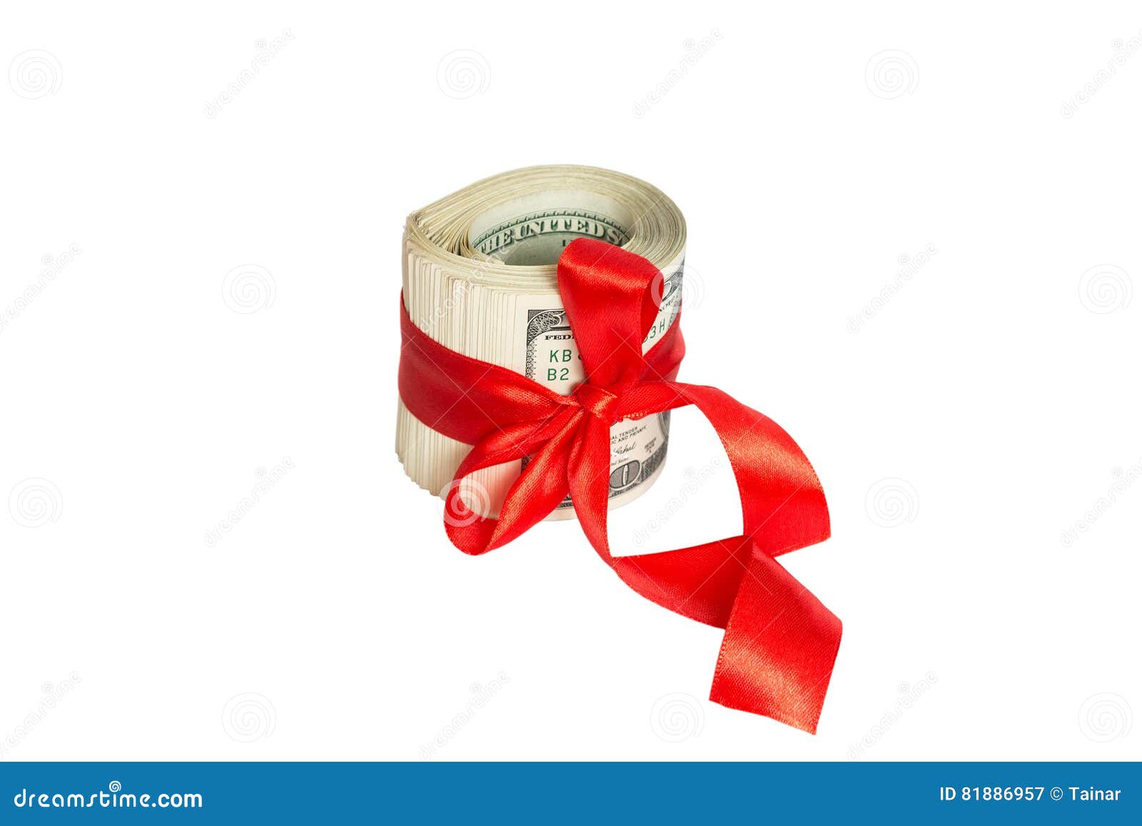 Dollar with Red Bow Isolated on White Background Stock Image - Image of ...