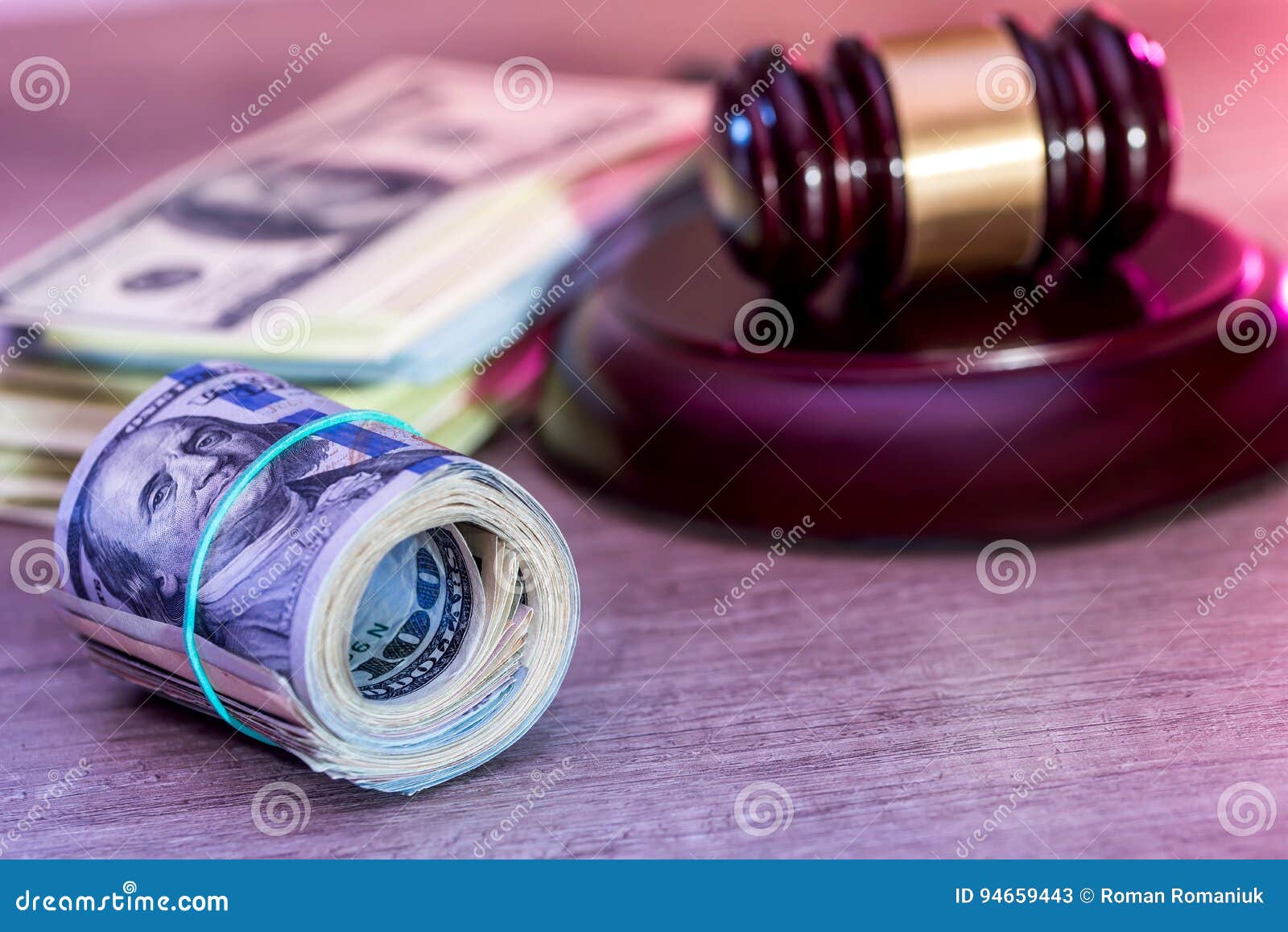 Dollar Roll and Judges Hammer. Stock Image - Image of criminal ...