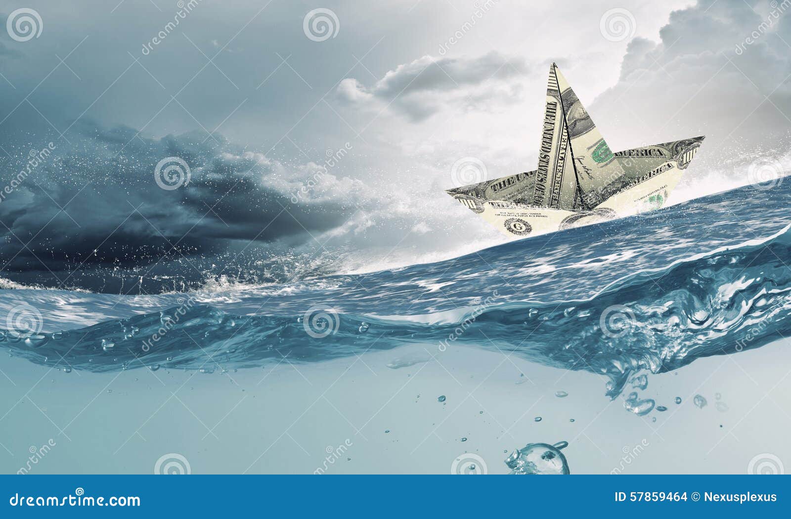 Dollar ship in water stock photo. Image of sailing, bill - 57859464
