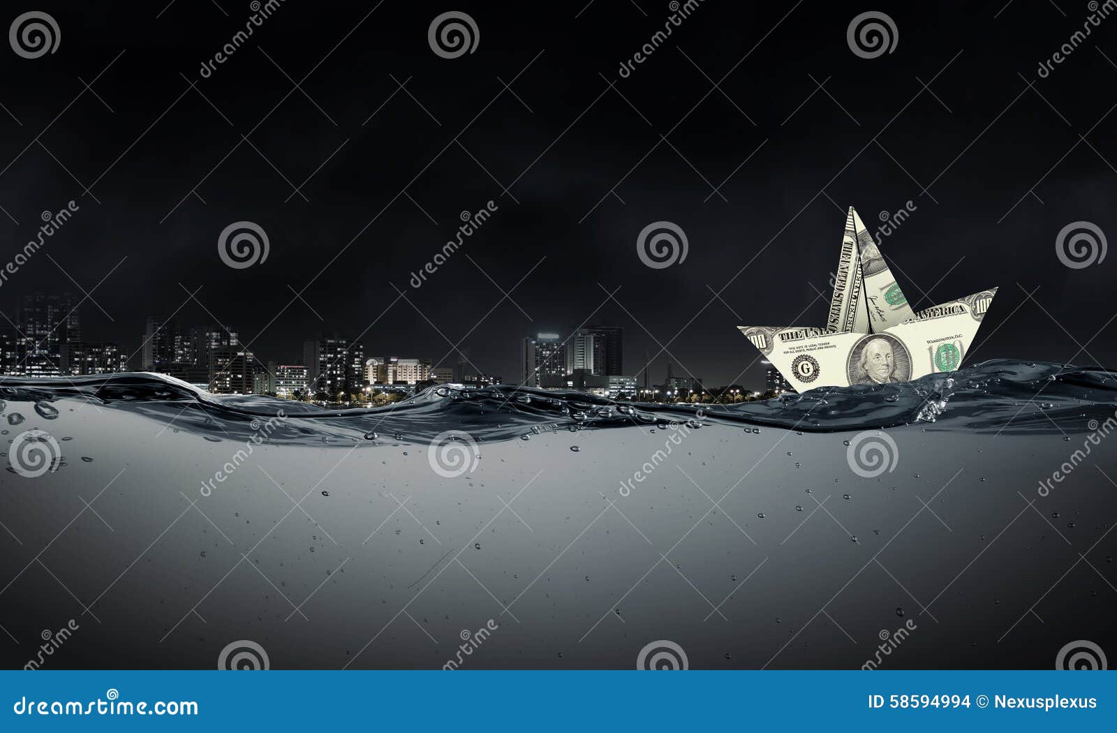 Dollar ship in water stock photo. Image of finance, origami - 58594994
