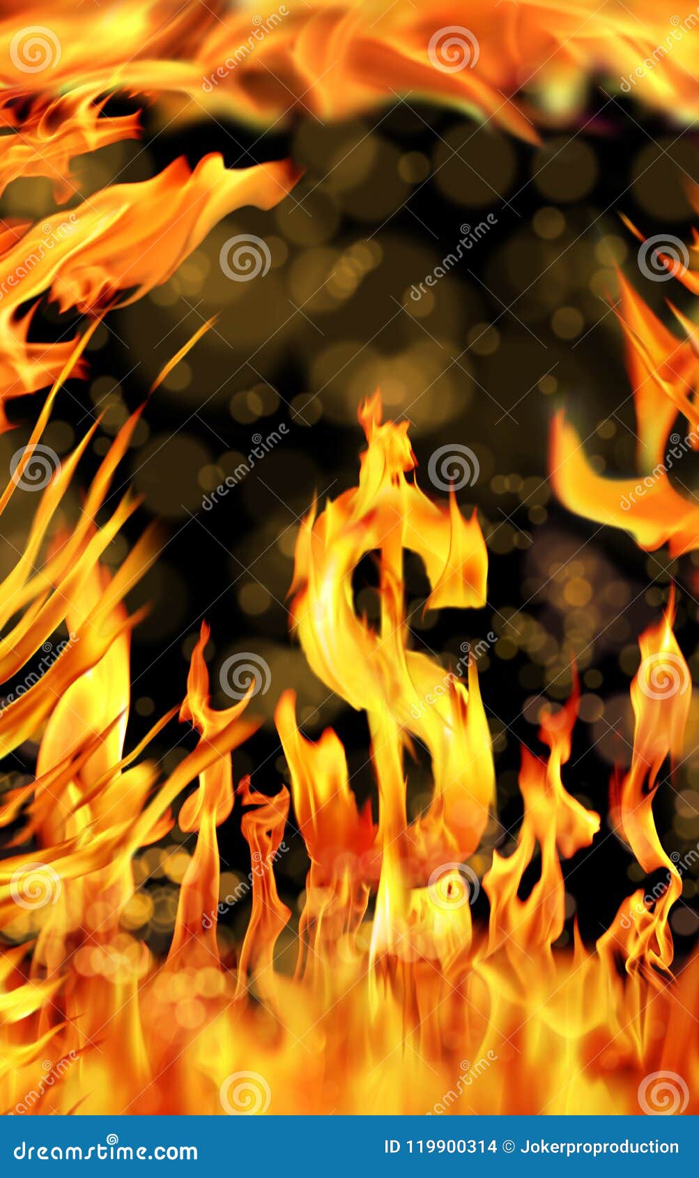 Dollar sign on black stock photo. Image of fire, growth - 119900314