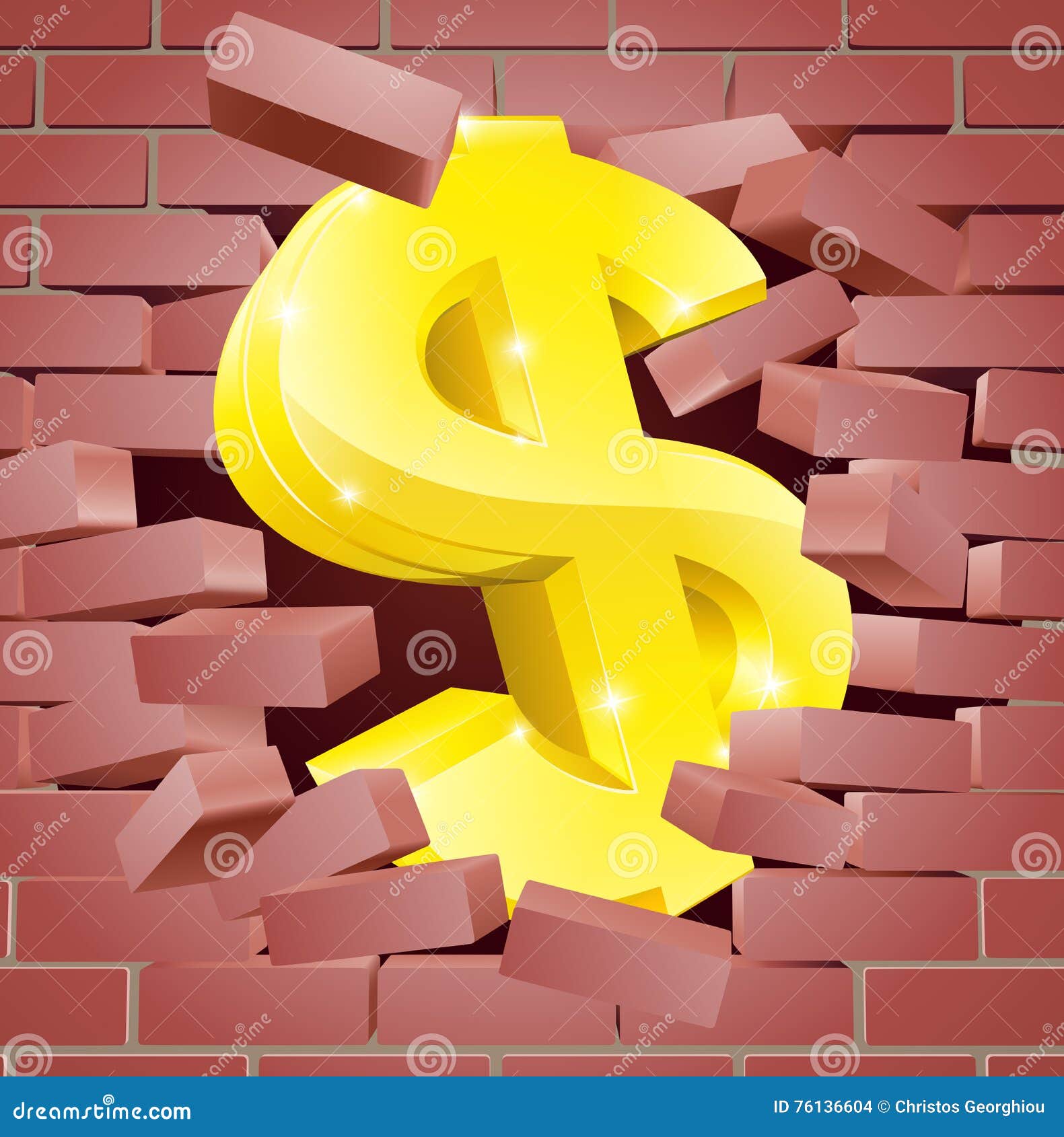 Dollar Sign Breaking through Brick Wall Stock Vector - Illustration of ...