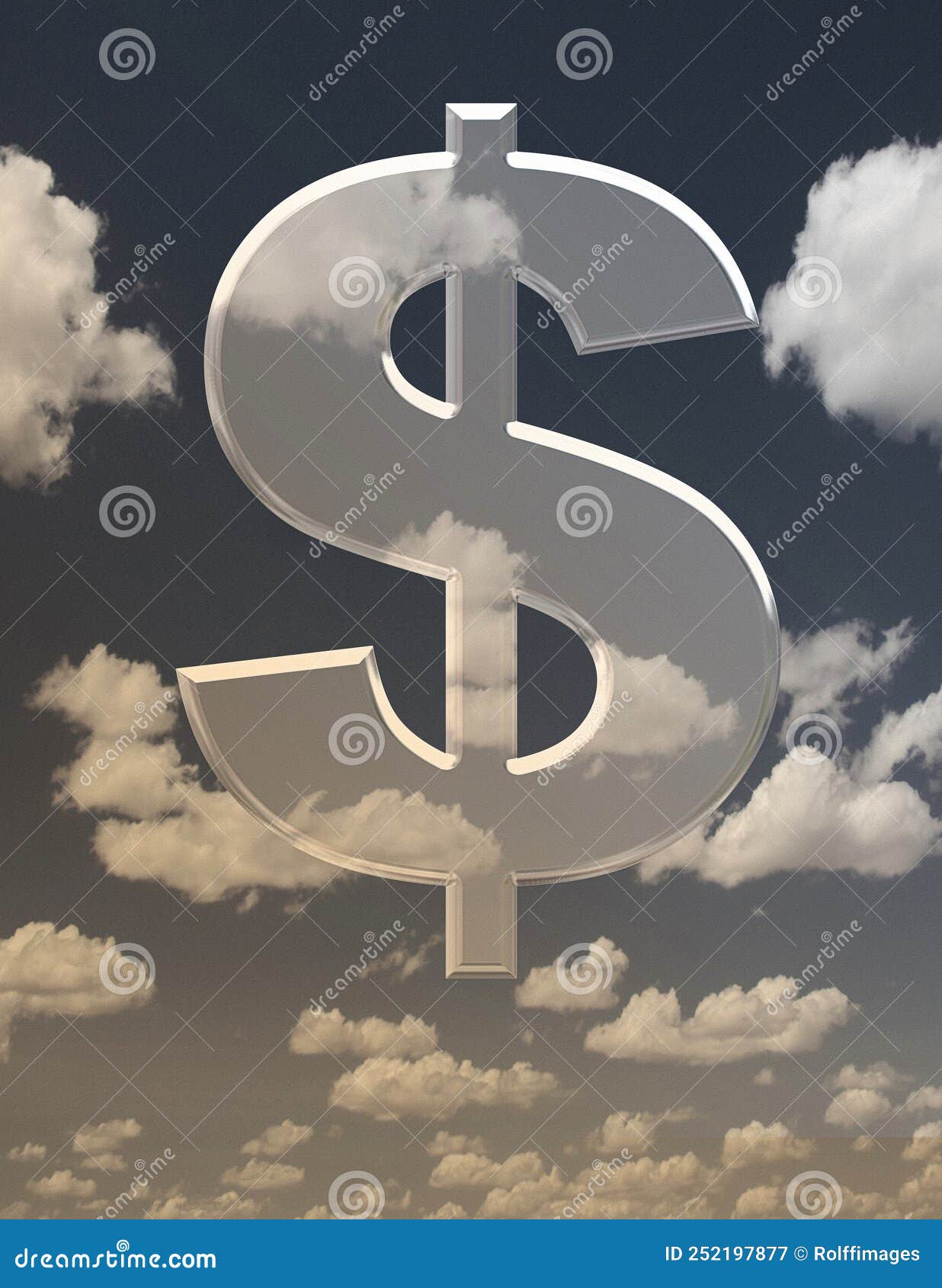 Dollar sign in cloudy sky stock illustration. Illustration of financial ...