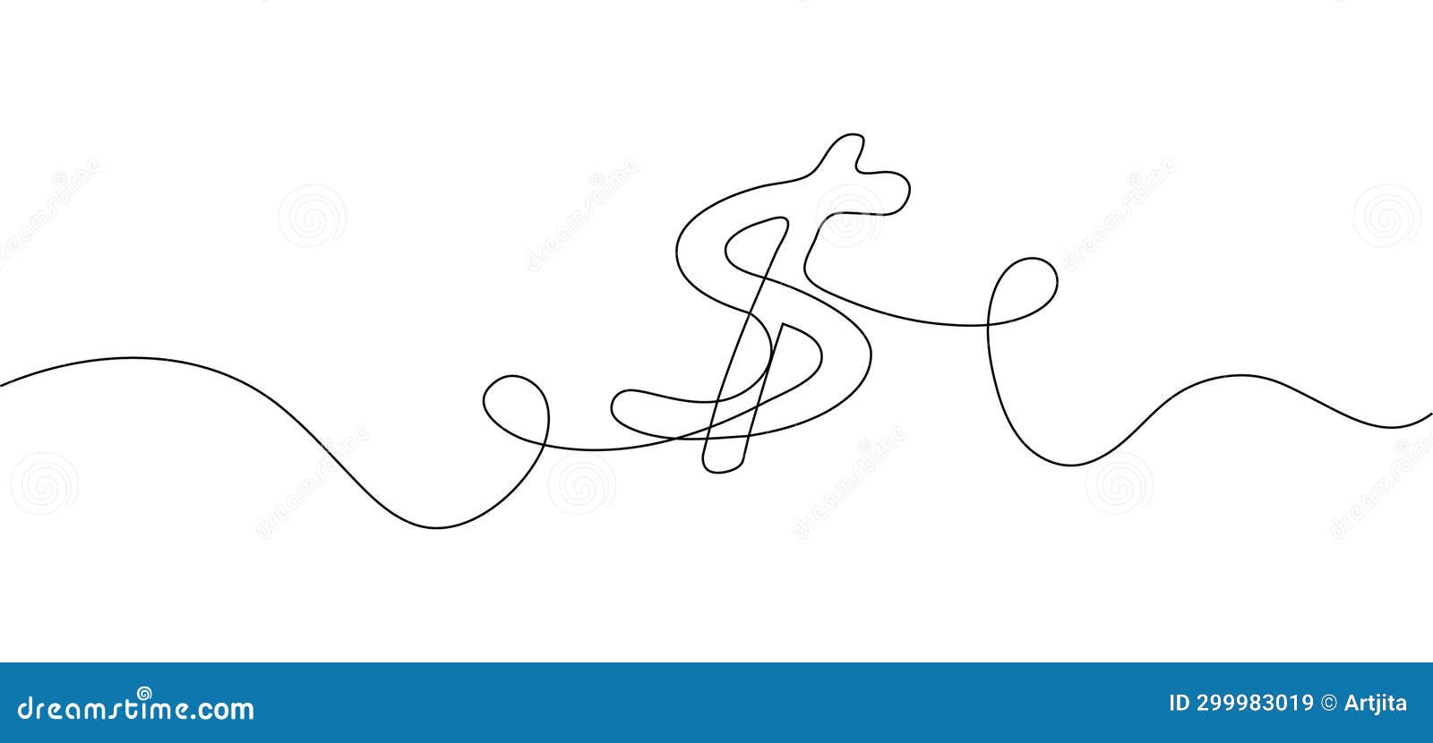 Dollar Sign in Continuous Line Style. American Currency Banknote in ...