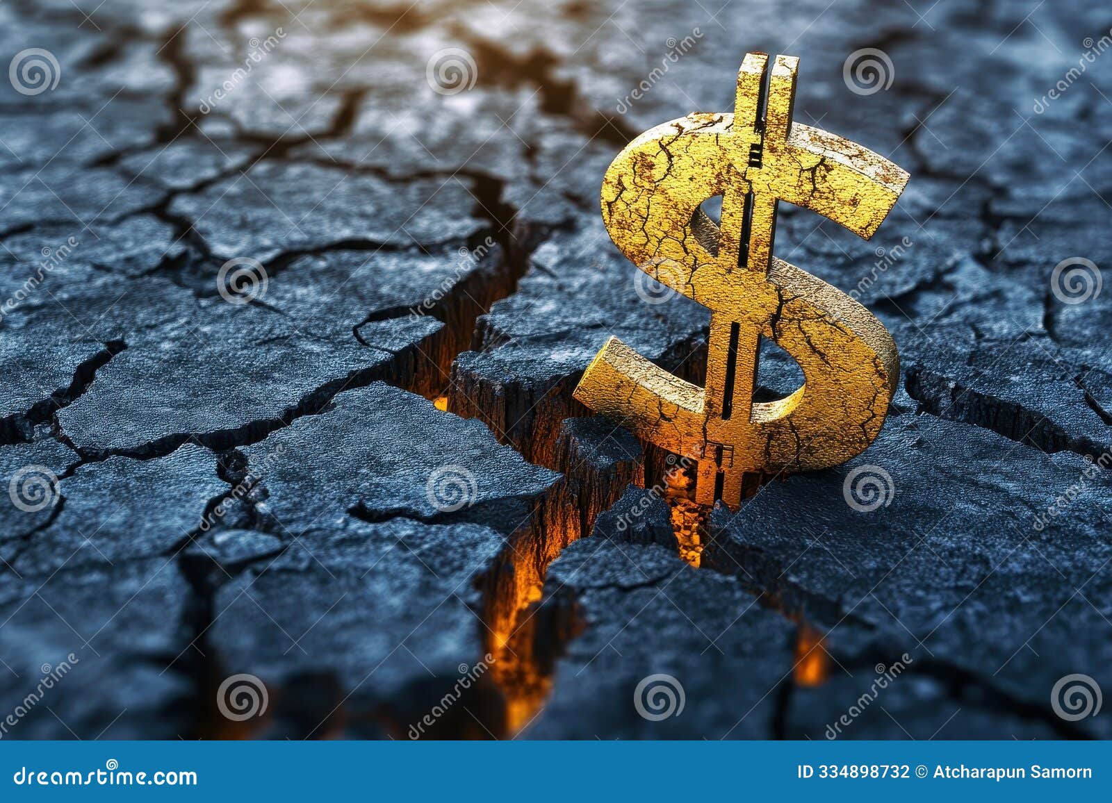 A Dollar Sign is on a Cracked, Broken Ground Stock Photo - Image of ...