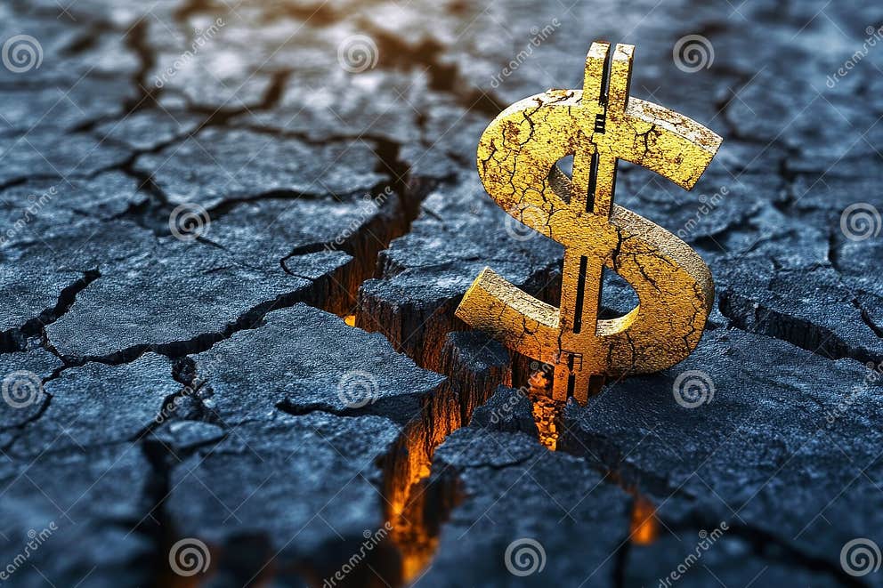A Dollar Sign is on a Cracked, Broken Ground Stock Photo - Image of ...