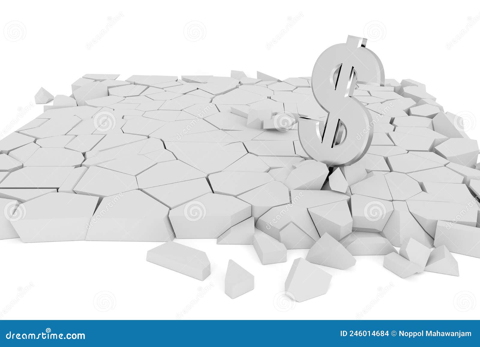 Dollar Sign on the Cracked Ground. 3D Rendering Stock Illustration ...