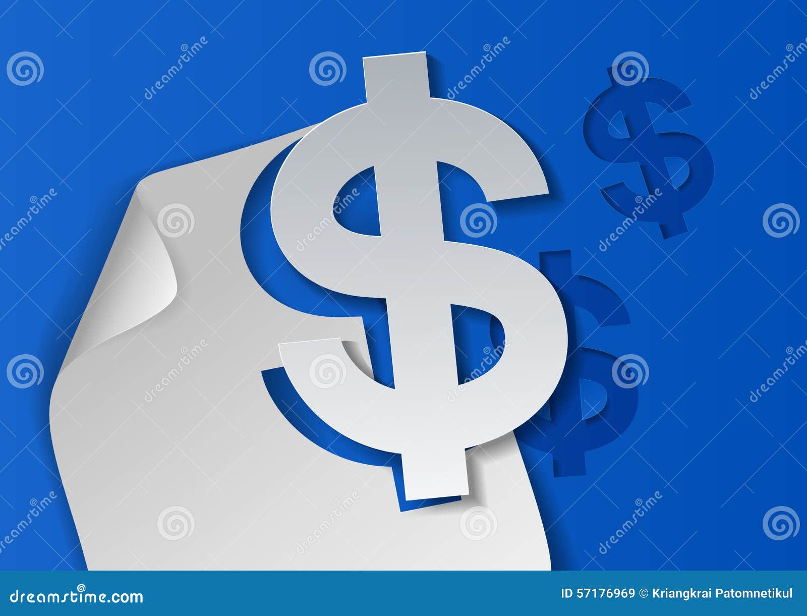 Dollar Sign Cut from White Paper on Blue Background Stock Vector ...