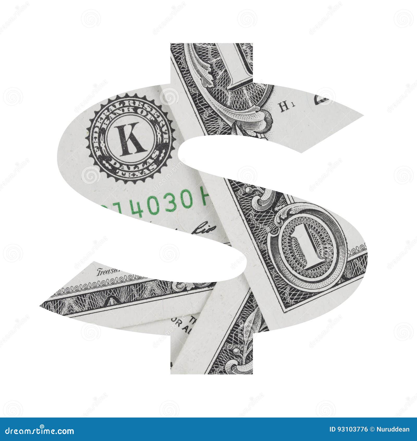 Dollar Sign from Dollar Bill Alphabet Set on White Background. Stock ...