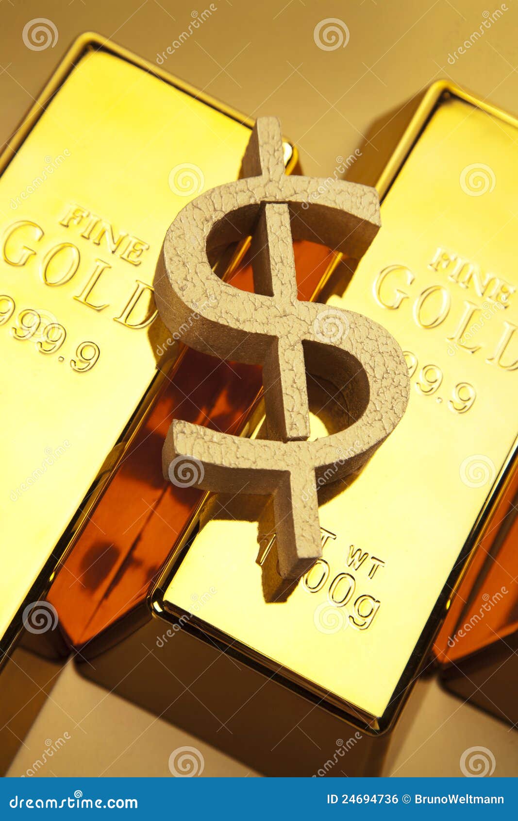 Dollar sign on gold bars stock photo. Image of tenders - 24694736