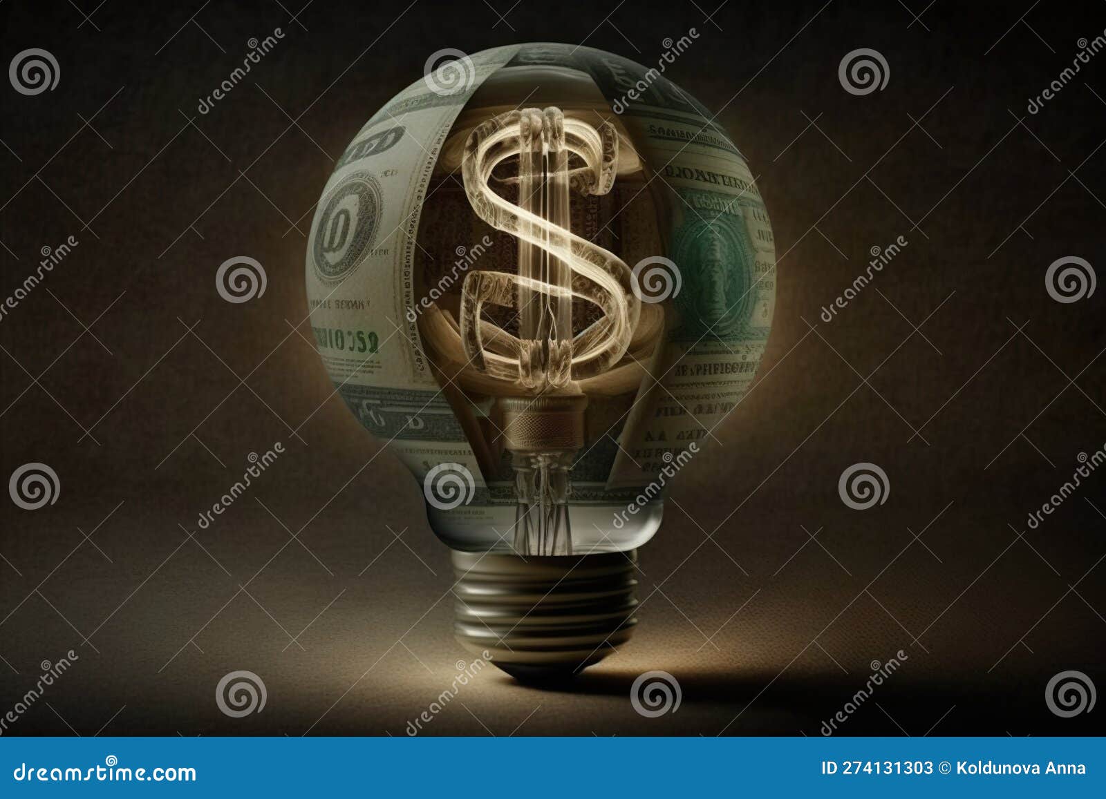 Dollar Sign Inside a Light Bulb, Created with Generative AI Technology ...