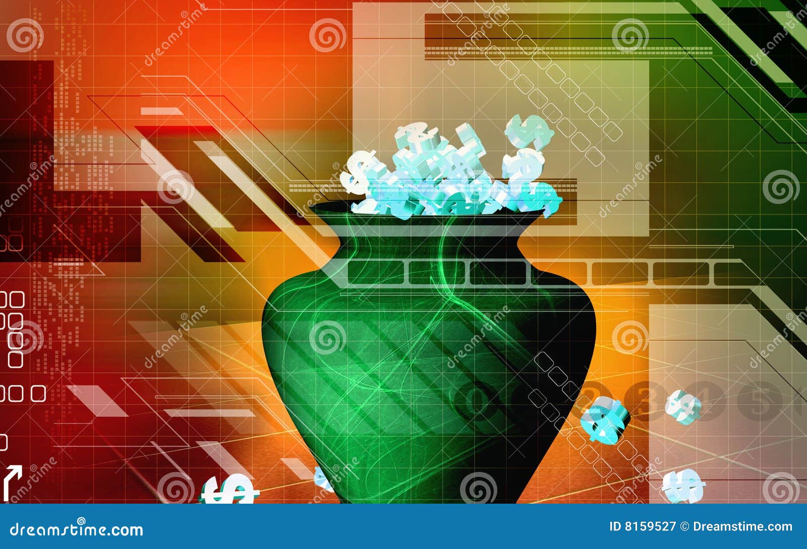 Dollar sign inside a pot stock illustration. Illustration of income ...