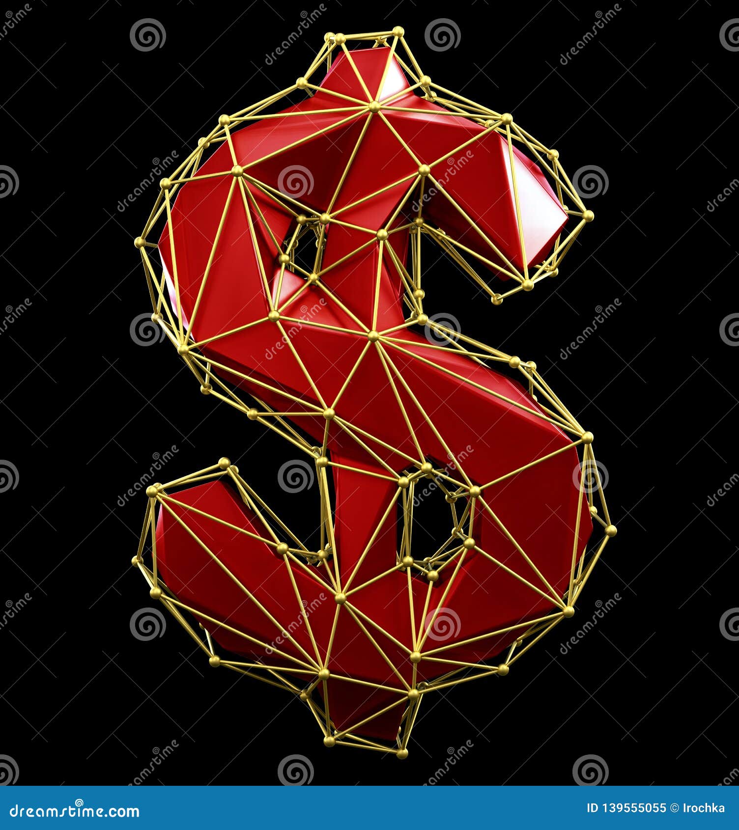 Dollar Sign Made in Low Poly Style Red Color Isolated on Black ...